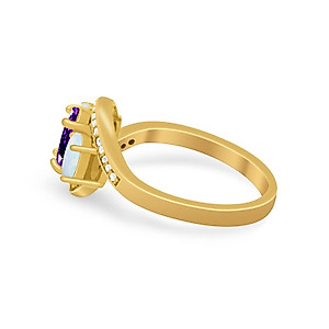 Blue Apple Co. Amethyst CZ Yellow Tone Size-6 Art Deco Three Stone Ring Oval CZ Twisted Bypass Ring 3-Stone Swirl Wedding Engagement Rings For Women 925 Sterling Silver Gifts For Her