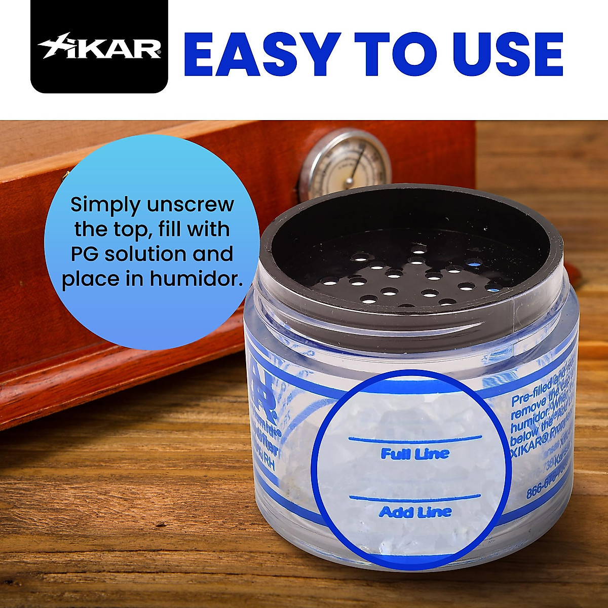 XIKAR Crystal Gel Humidifier Jar for Cigar Humidors, 4oz - Reusable Crystals for Premium Cigar Humidification - Regulates 70% Relative Humidity and Lasts up to 90 Days, Ideal for 150 Cigars