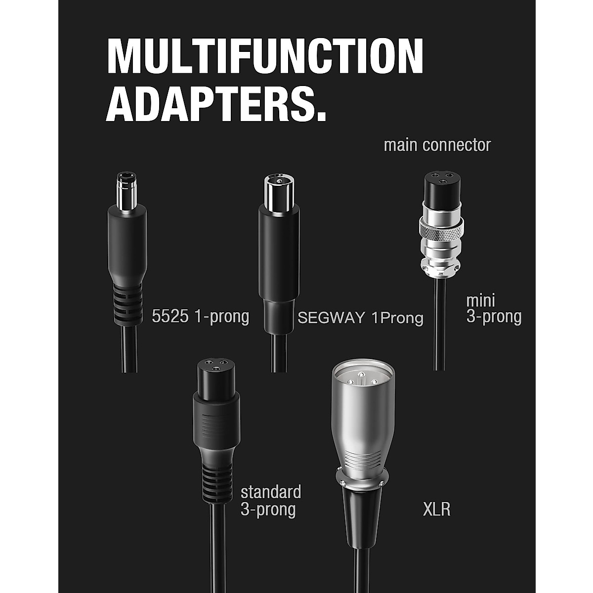 stio Universal Power Adapter Charger for Gotrax/Hiboy, 42V/36V 2A GX16 GX12 3Pins DC5.5-2.5/2.1 XLR 3Prong Connector Power Supply for 36V Lithium Battery UL Certified Charger