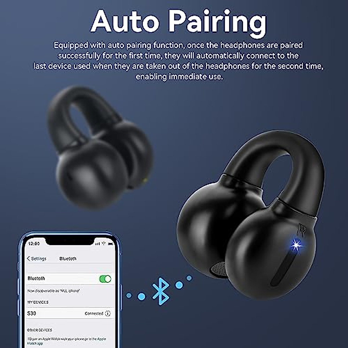 Wireless Ear Clip Bone Conduction Headphones Bluetooth, 2023 New Sport Bone Conduction Earbuds, Bluetooth 5.3 Bone Conduction Head Set, Waterproof Sport Running Earring Earphone (Black)