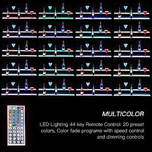 Alohappy LED Lighted Liquor Bottle Display Shelf, 40 in 2 Step LED Lighted Bar Shelf for Home Commercial Bar Drinks Acrylic Lighting Shelves High Gloss Black Finish with Remote Control