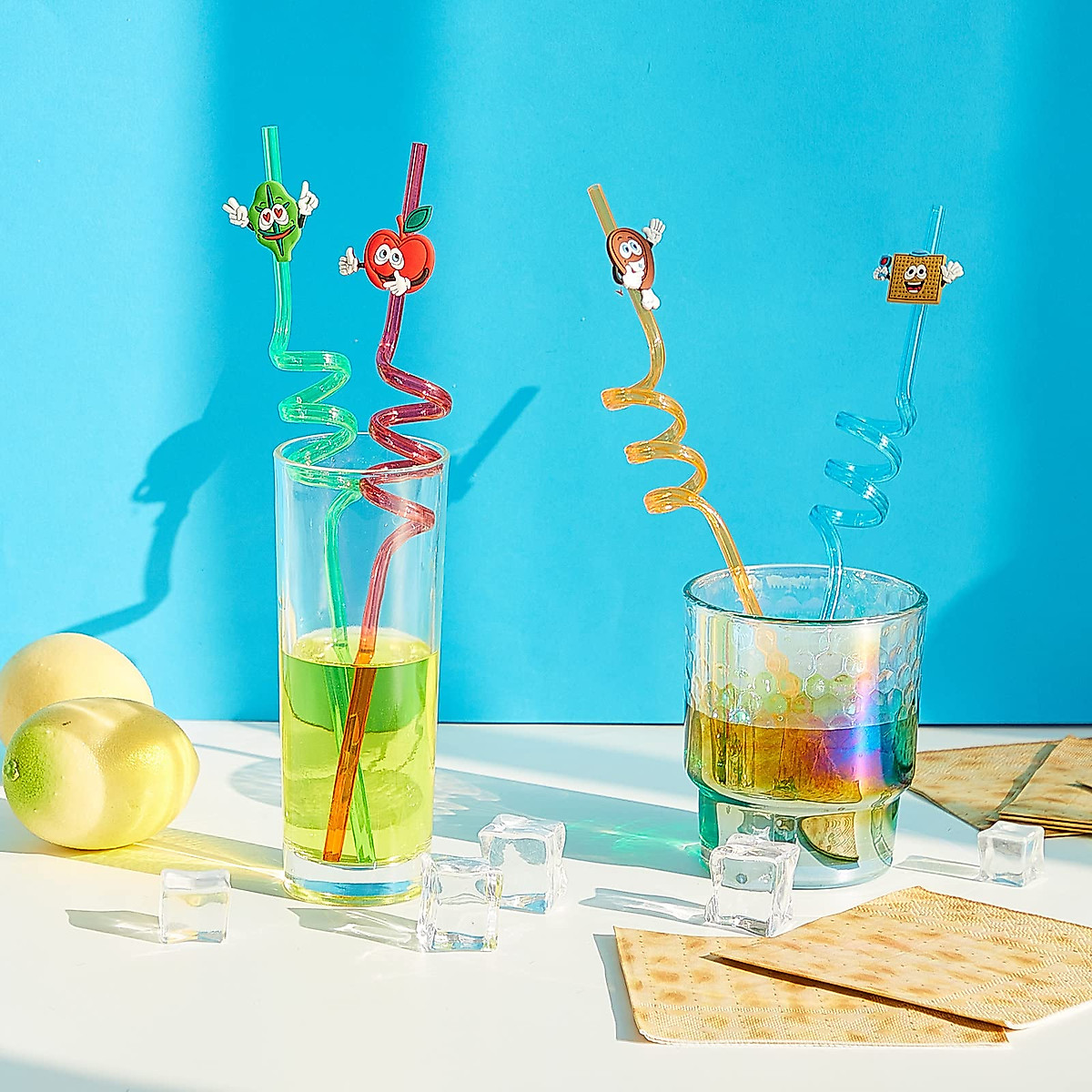 24 Pieces Passover Straws Passover Toys Reusable Matzah Wine Cup Designs Holiday Straws Pesach Sipping Straws Drinking Straws for Pesach Passover Seder Table Decorations