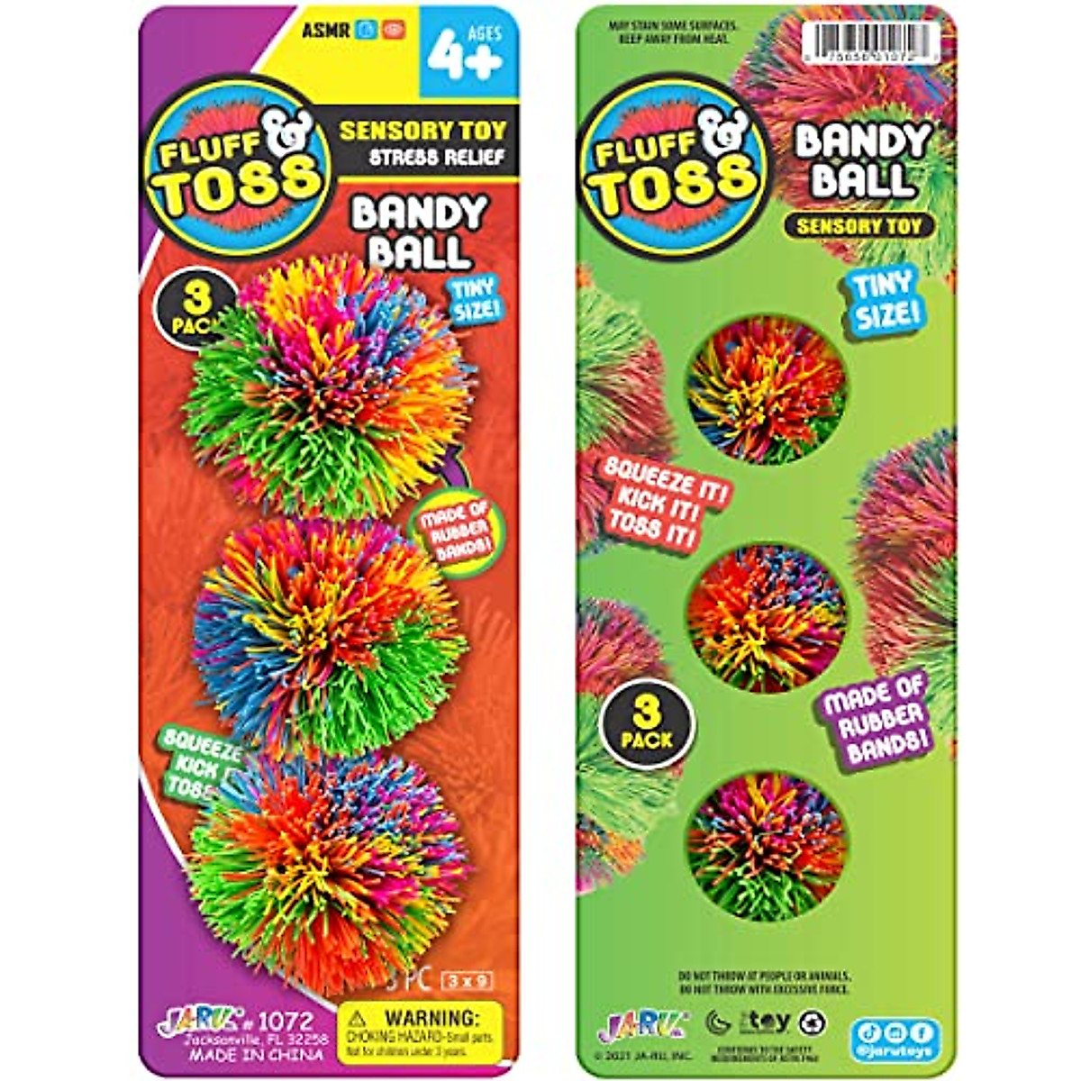 JA-RU Mini Bandy Ball Set (1 Pack 3 Total) Rubber String Stress Balls Soft Spike Balls Sensory Fidget Toys Pack Rainbow Bouncy Pom Ball Stress Relief Sensory Toy Party Favors Stuffers Gifts.1072-1