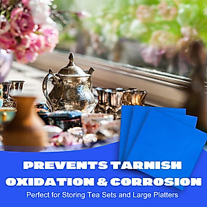 Sanwuta 8 Pcs Zippered Silver Storage Bags Anti Tarnish Bags Silver Pouches Silver Keeper Jewelry Storage Protector Bags (Navy Blue, 15 x 15 Inch)