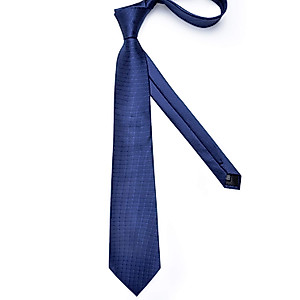 DiBanGu Mens Solid Color Tie and Pocket Square Set Woven Silk Plain Necktie & Handkerchief for Men Wedding Party Formal, Navy Blue