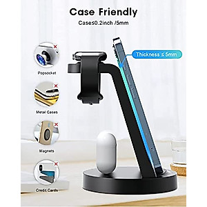 Wireless Charging Station, 3 in 1 Wireless Charger for iPhone 14/13/12/11/Pro/Max/SE/XS/XR/X/8 Plus/8, Fast Wireless Charging Stand Dock for Apple Watch Series & Airpods(with Adapter)