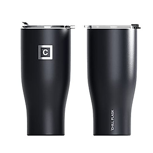 °CHILL FLASK Tumbler - 20 OZ, Vacuum Insulated, Double Walled, Stainless Steel, Hot Cold, Thermo Coffee, Tea, Water Travel Mug Container - Comes with 2 Multifunction Lids
