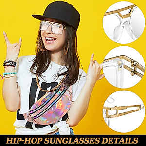 Epakh Hip Hop Woman Costume Kit Including Fanny Packs Transparent Sunglasses Faux Gold Rope Chain and Round Hoop Earrings (Rose Gold)