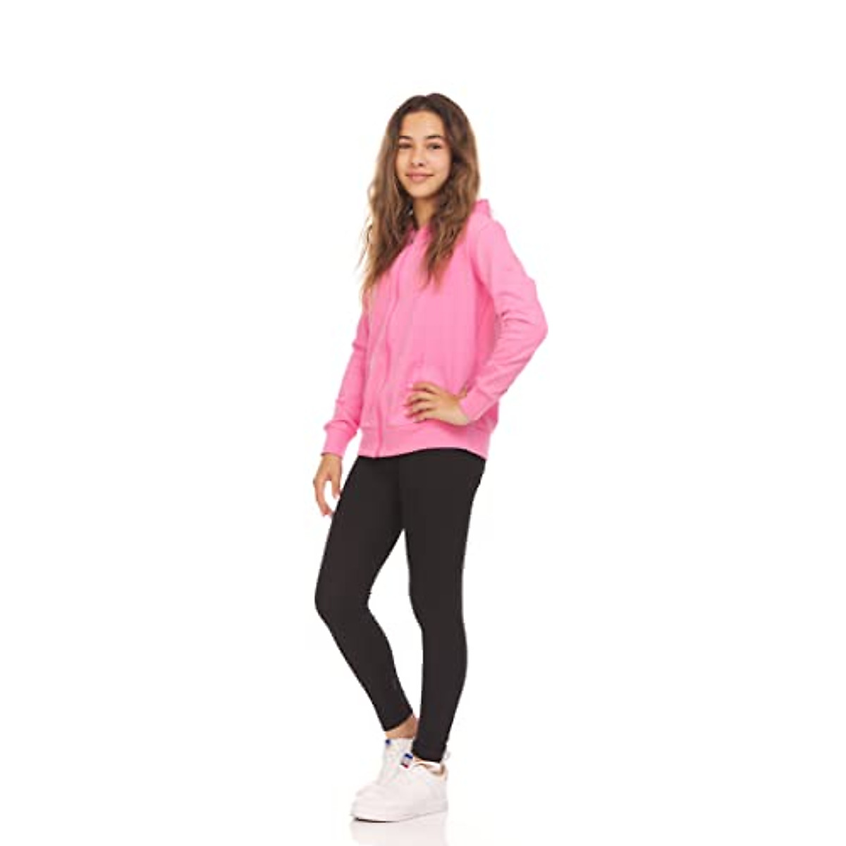 Big Girls Zip Up Hoodie, Kids Full Zipper Hooded Fashion Sweatshirt, Warm Basic Casual Clothing & Dance Wear, Pink/L 14