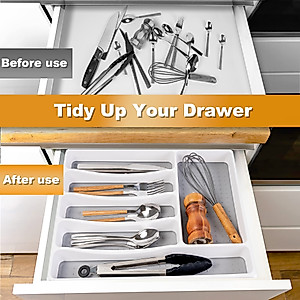 Conflech Kitchen Drawer Organizer Silverware Organizer 6 Slots Silverware Holder Utensil Organizer Cutlery Tray Plastic Flatware Organizers