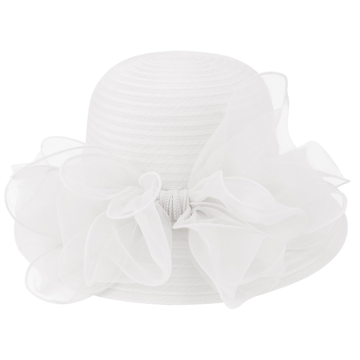 DRESHOW Lady Derby Dress Church Bowler Cloche Hat Bowknot Organza Bridal Cap for Wedding