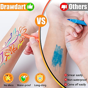 Drawdart 18 Colors Face Painting Markers, Water Resistance Sweatproof Halloween Face Body Paint Markers, Waterproof Tattoo Pen, Anti Smudge Face Paint Markers for Halloween Party Kids Adults