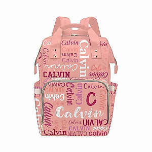 Customize Name Backpack, Text Name Logo Dark Pink Personalized Diapering Bag Backpack Nappy Baby Bags Casual Daypack Travel Shoulder Bag for Teens Unisex Hiking Camping Work Outdoor