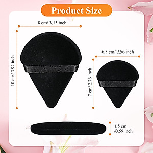 16 Pcs 2 Size Powder Puff Soft Triangle Makeup Puff Cosmetic Foundation Shape Velour Body Face Powder Puff with Strap Makeup Sponges Puff for Contouring Loose Powder Eye Corner (Black)