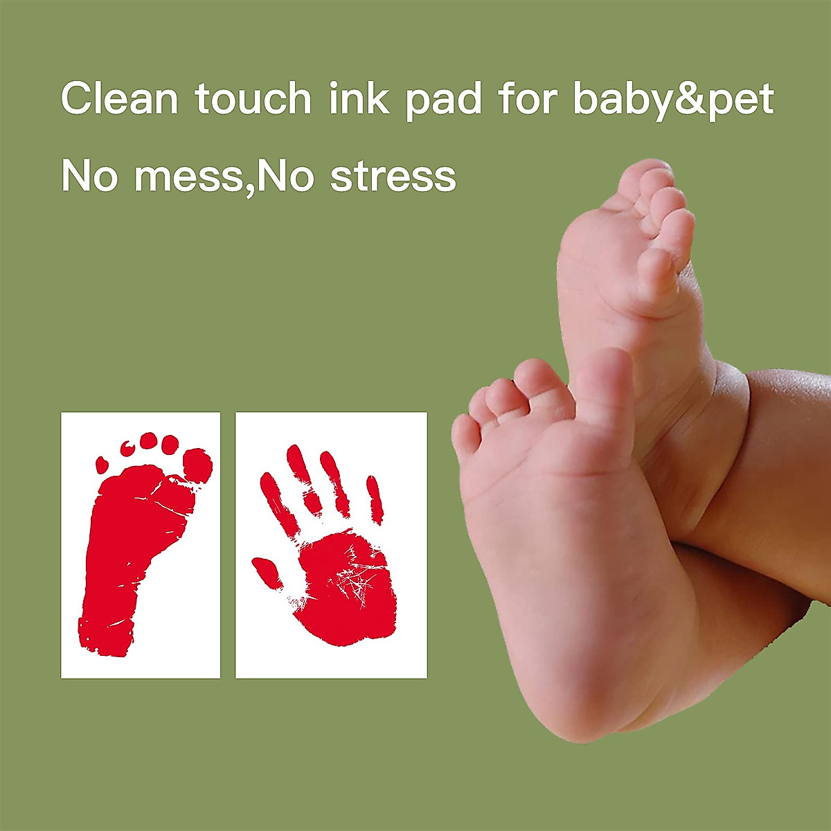 Xingwenice Baby Handprint or Footprint Inkless Pad Kit, Infant Clean Touch Non-Toxic Hand & Foot Stamp, Perfect Baby Shower Keepsake Gifts for Newborn Boys Girls, 2 Packs (Standard, Red)