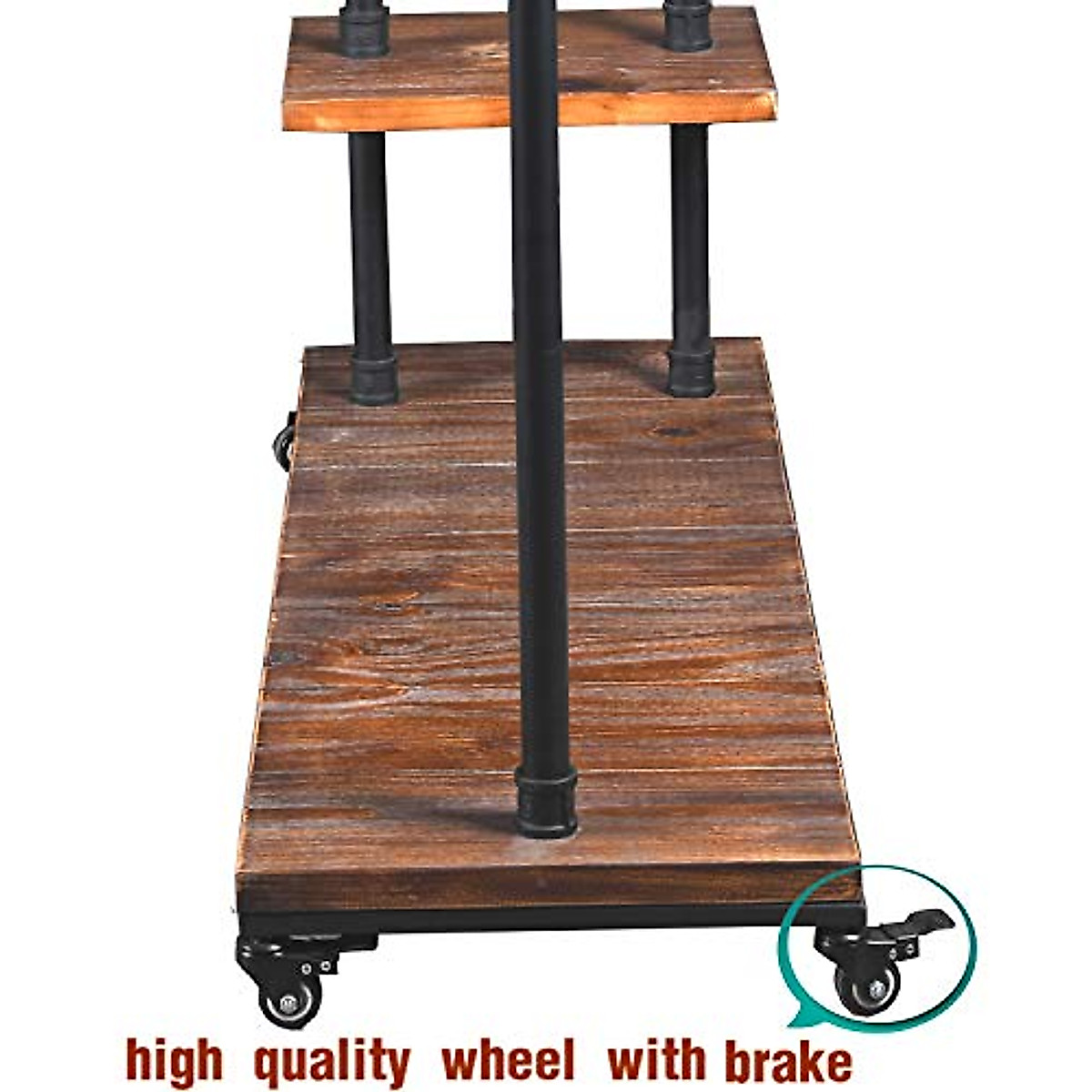 Diwhy Industrial Pipe Clothing Rack 4 Layers Pine Wood Shelving Shoes Rack With Wheels Cloth Hanger Household Shoe Rack Pipe Shelf Garment Racks