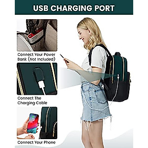 LOVEVOOK Backpack for Women fit 15.6-inch Laptop, Cute Backpack Purse with USB Port, Waterproof Travel Work Bag, Fashion Doctor Professor Nurse College Backpack, Dark Green-Black