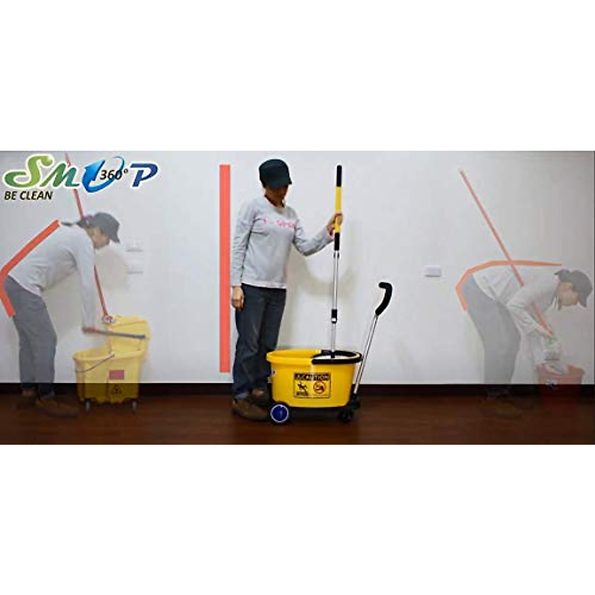 SMOP 360 Spin Mop Commercial, Microfiber, Bucket, Floor Cleaning System for Stores and Households, Cart with Wheels, Replacement Head