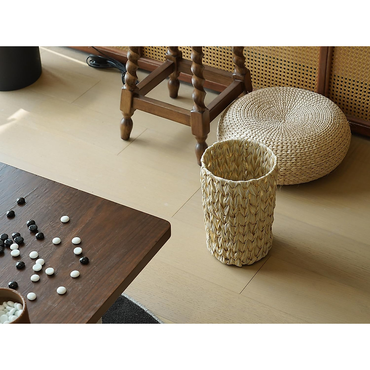 Coeusy Wicker Trash Can,Bathroom Trash Can,Wicker Waste Basket for Bathroom,Decorative Boho Trash Can,Small Waste Basket for Bedroom,Office,Cream White 2 Gallon