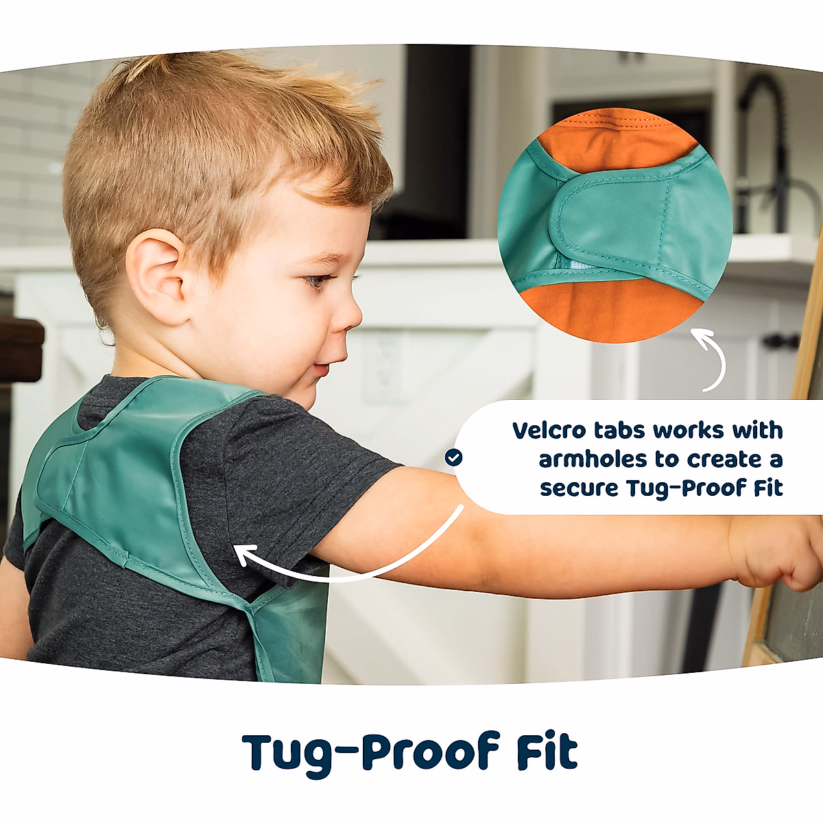 Tiny Twinkle Mess-Proof Apron Toddler Bibs w/Tug-Proof Closure, Baby Food Bibs, 2 Pack (Slate Olive, Small 6-24 Months)