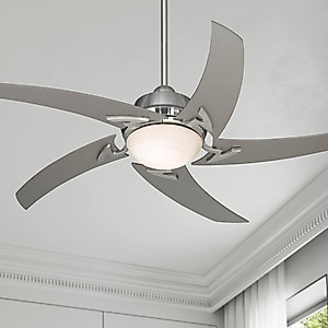 Casa Vieja 52" Capri Modern Indoor Ceiling Fan with LED Light Remote Control Brushed Nickel Silver White Opal Glass for Living Kitchen House Bedroom Family Dining Home Office Kids Room