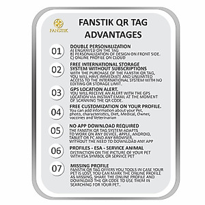 Personalized QR Code Pet Id Tag (Made in USA) - Personalize on Both Tag & Web Free Online APP Scan QR Receive Instant Location Alert Email - Customized Dog Cat Tags, Stainless Steel FANSTIK (QR-Icon)