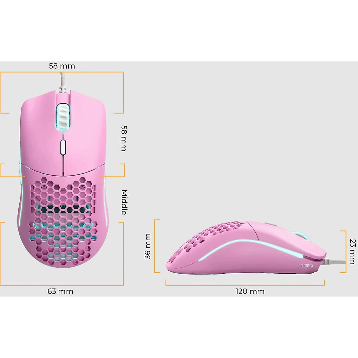 Glorious Gaming Mouse - Model O Minus, 58g Ultra-Light Honeycomb Mouse, Limited Edition Matte Pink - USB Gaming Mouse