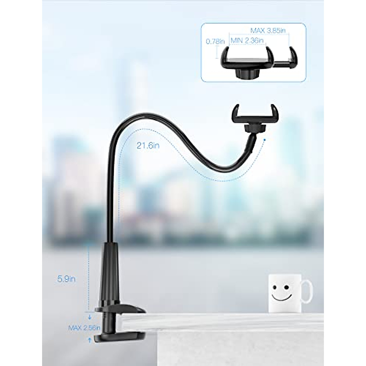 Tryone Gooseneck Phone Holder Stand for Bed Flexible Arm Adjustable Cell Phones Mount Clamp on Desk Bedframe Compatible with iPhone 14 Pro Max 13 12 11 X SE Series/Samsung S22 or Other 4"-7" Devices