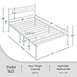 Yaheetech Twin Size Bed Frame Metal Platform Bed Mattress Foundation with Cloud-Inspired Design Headboard/Footboard/Ample Under Bed Storage/No Box Spring Needed/Twin Size White