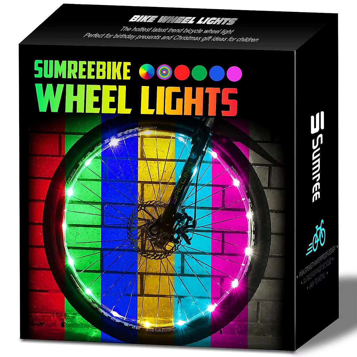 Sumree 2-Tire Pack LED Bike Wheel Lights with USB Rechargeable Battery Bike Lights 16 Modes 7 Colors Changing Over,Get Brighter and Visible from All Angles for Ultimate Safety …