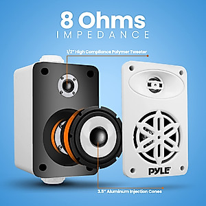 Jovial Bluetooth Indoor Outdoor Speakers Pair-200 Watt Dual Waterproof 3.5” 2-Way Full Range Speaker System w/1/2” High Compliance Polymer Tweeter-Home,Boat,Marine,Deck,Patio,Poolside(White)