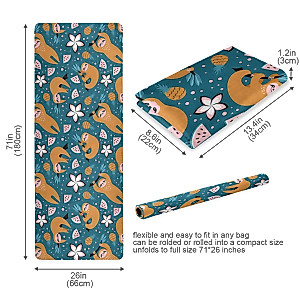 Qilmy Sloth Yoga Mat Non-slip Foldable Sweat Absorbent Travel Yoga Mat with Carrying Bag for Yoga, Pilates, Exercise, Workout, Bikram and Hot Yoga 71 x 26 Inch