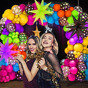 DBKL 190Pcs Rainbow Balloon Garland Arch Kit with Neon Luminous Fluorescent Balloons, Disco Balloons Glow in the Dark Party Decorations for Back to 80s 90s Birthday Disco Party Supplies