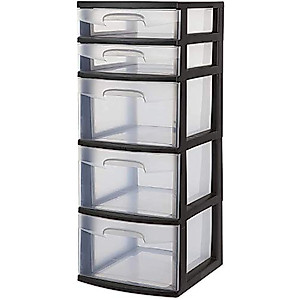 Sterilite 5 Drawer Tower Drawers & Carts, 12.63 Inches, Pack of 2, Black, 2 Count