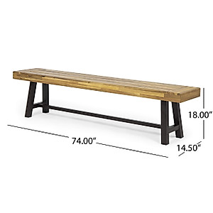 GDFStudio Outdoor Acacia Wood Bench, Finish and Rustic Metal
