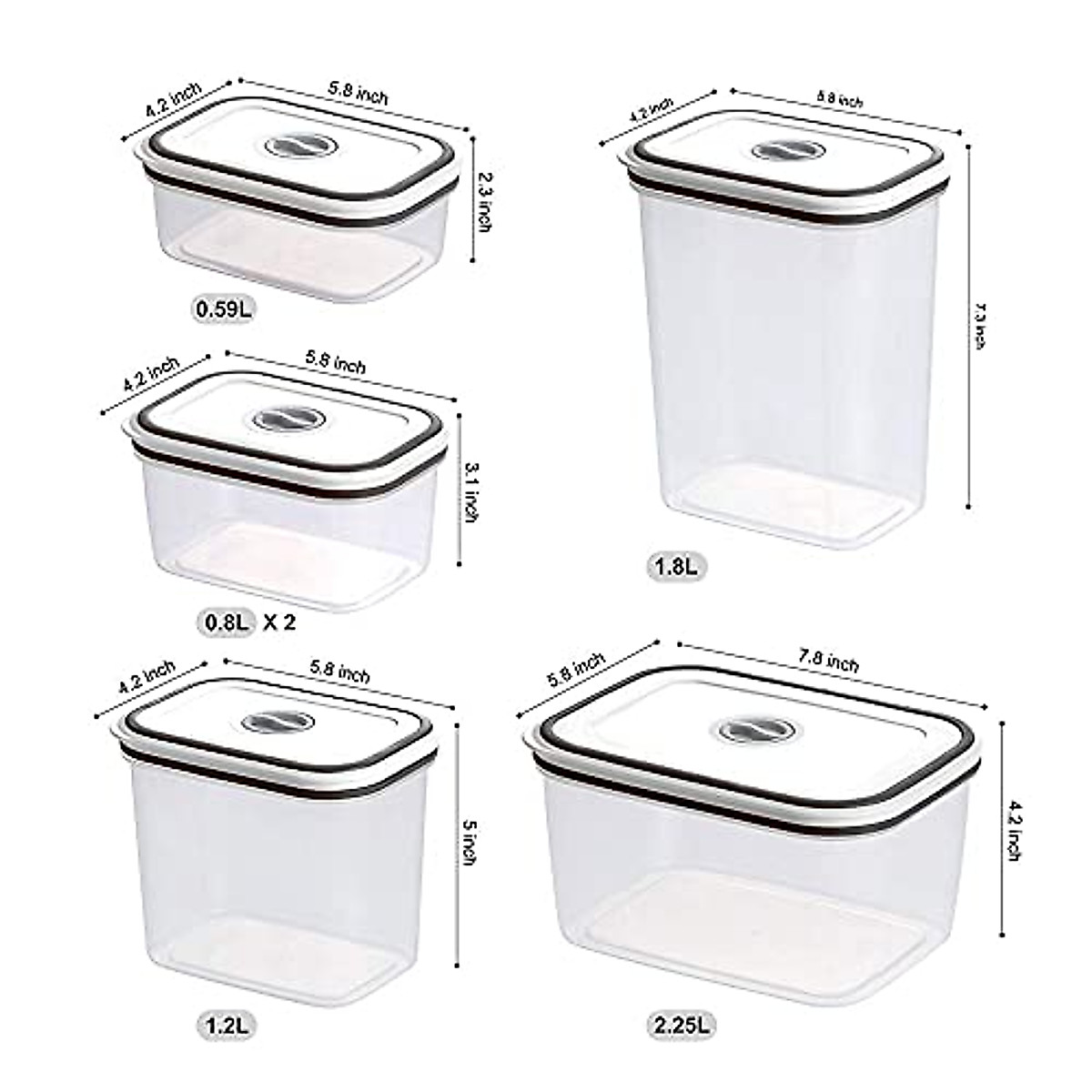 Lille Home Airtight Food Storage Container Set of 6, Kitchen & Pantry Organizer, Plastic Canister with Durable Lid, Leakproof, BPA Free, with Food Storing Date Indicator (Gray)