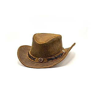 HADZAM Leather Cowboy hat Shapeable into Outback hat, Australian Hats for Men & Women (US, Alpha, Large, Brown)
