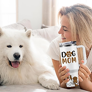 NIAXAUYT Dog Mom Gifts for Women Personalized Stainless Steel Tumbler Cup 40 oz, Funny Dog Mom Gift Ideas, Birthday Christmas Gifts for Dog Lovers/Owners, Cartoon Dog Mom Mug with Handle and Straw