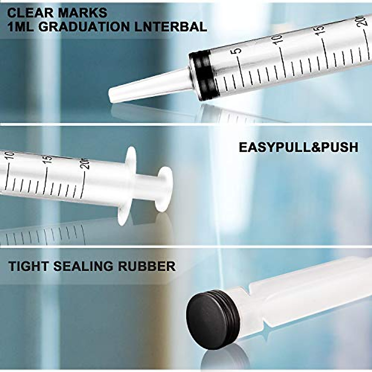 5 Pack 20ml Syringe, Large Plastic Syringe for Scientific Labs, Dispensing, Measuring, Watering, Refilling, Multiple Uses