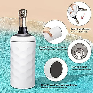 Wine Chiller Bucket with Stainless Steel Ice Cubes, Portable 750ml Wine Bottle Chiller Keep Beverages Cold, Wine Bottle Cooler Vacuum Insulated Wine Gifts for Women - White