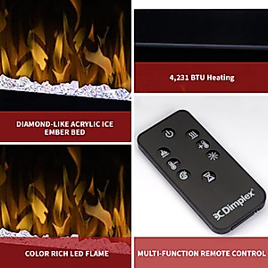 DIMPLEX DWF Series 43" Nicole Wall-Mounted Electric Fireplace with Acrylic Ember Bed (Model: DWF3651B), 4231 BTU, 120 Volt, 1240 Watt, Black