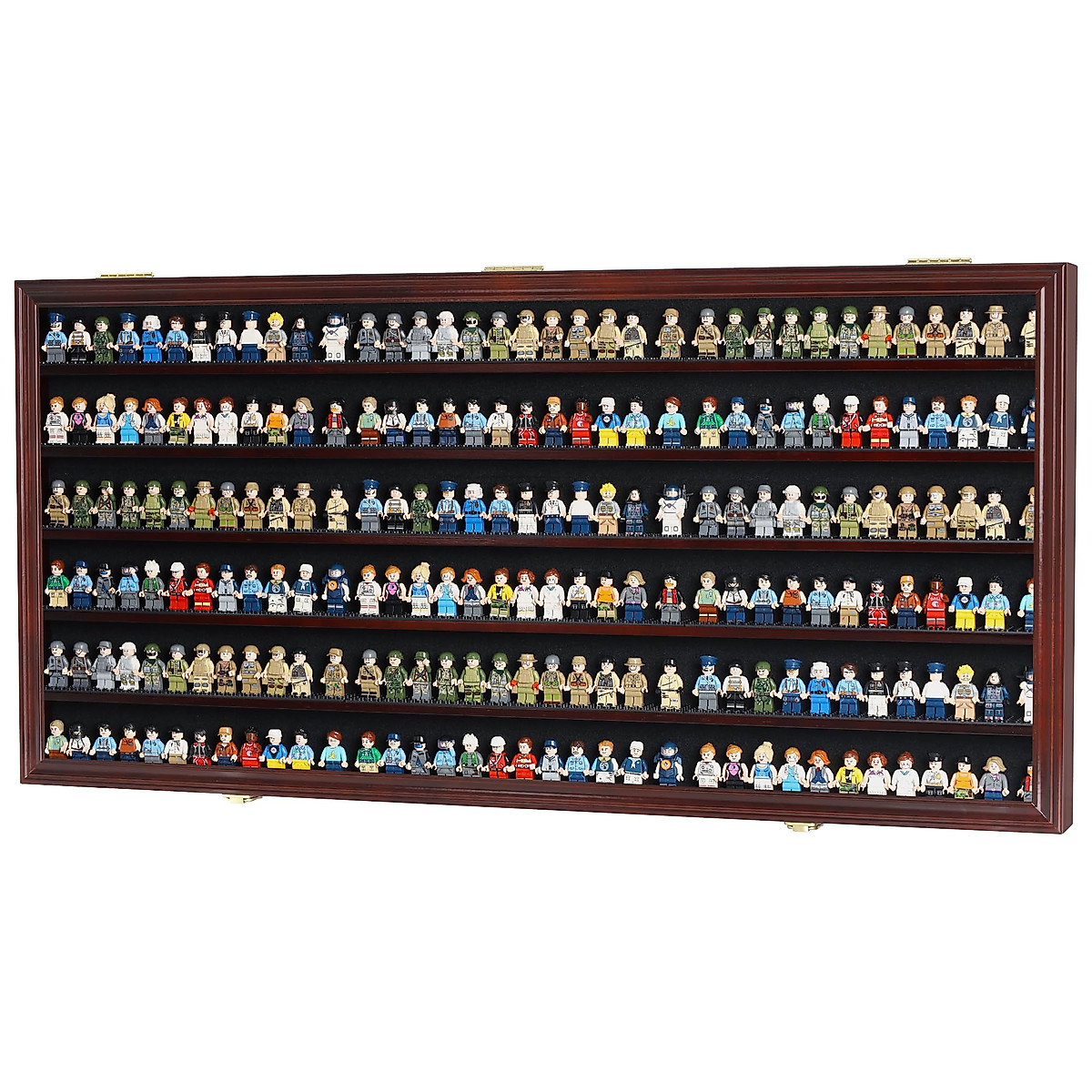 DisplayGifts Toy Minifigures Miniatures Display Case Frame Wall Cabinet Stand 200 Toys Dust Protection Mahogany Finish