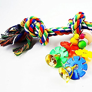 SONGBIRDTH Parrot Chew Toys - Bird Parrot Pet Colorful Rope Chewing Teeth Grinding Hanging Toy Decoration Bell for Medium and Small Parrot Colorful