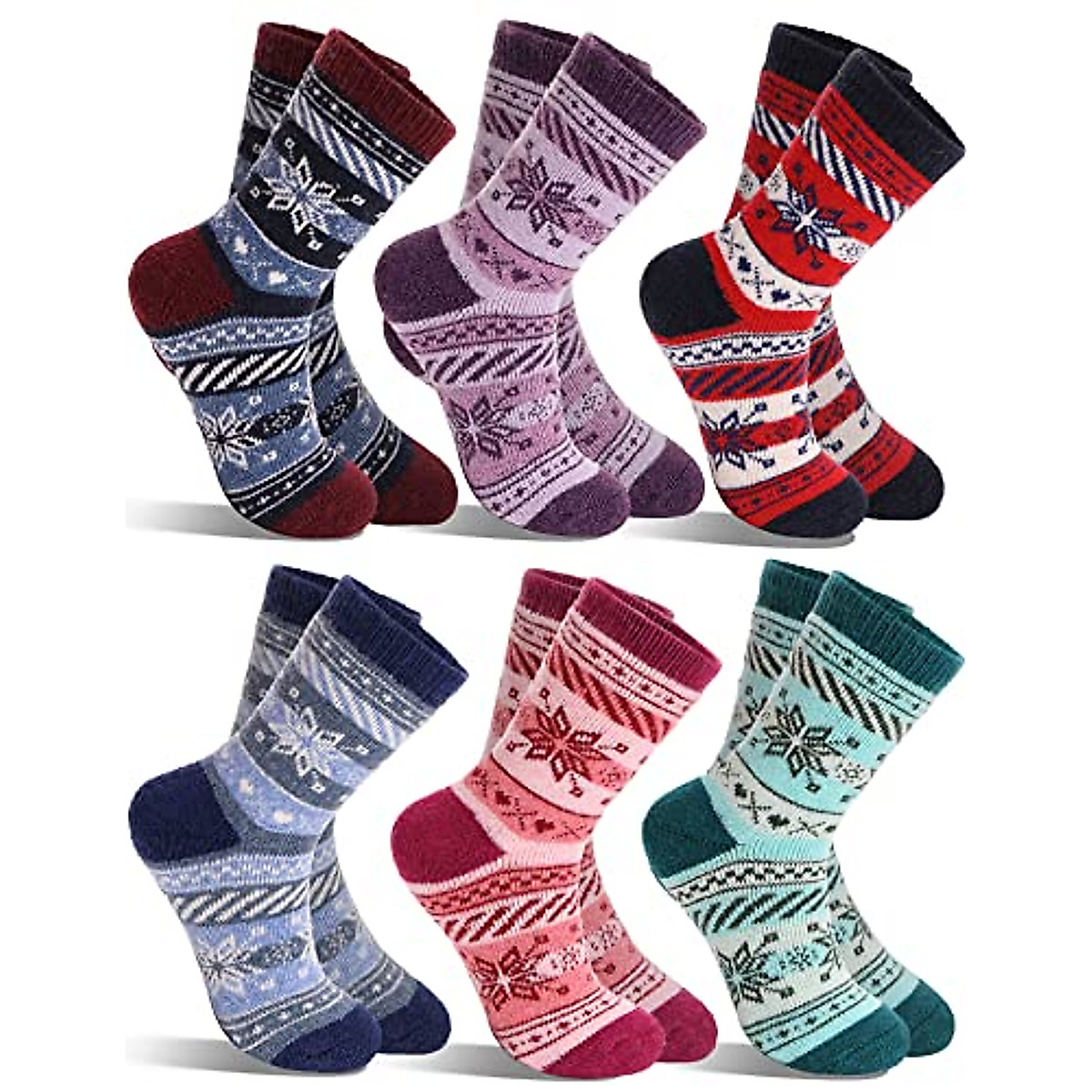 EBMORE Kids Wool Socks for Boys Toddlers Girls Warm Winter Hiking Thick Cozy Thermal Boot Heavy Crew Christmas Gifts for Kids Stocking Stuffer Snow Soft Child Socks 6 Pairs (Snowflake,4-7 Y)