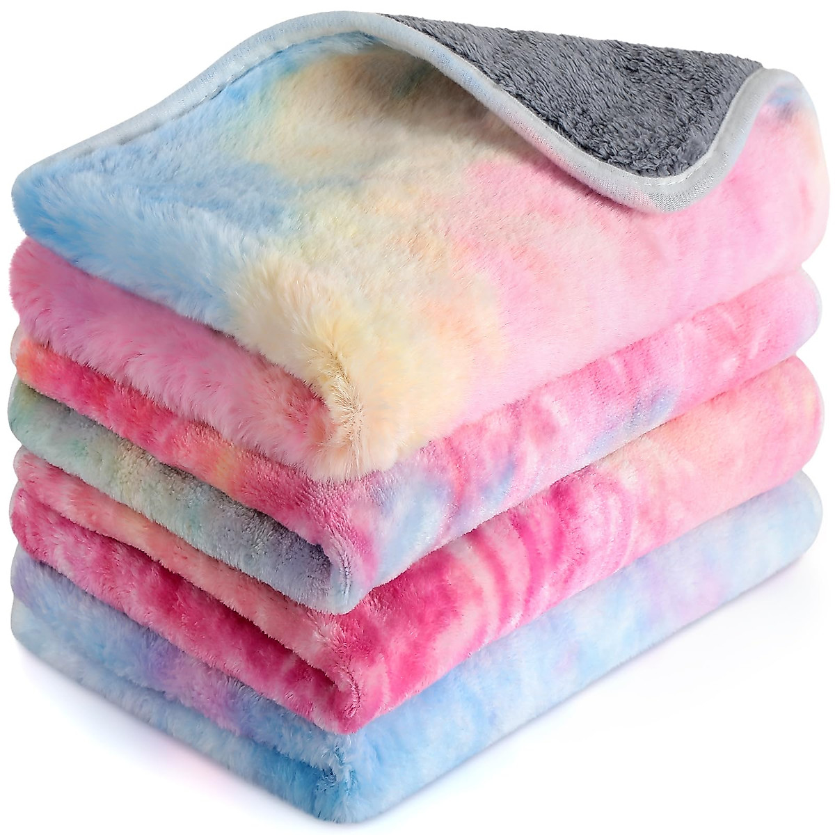 4 Pcs Waterproof Guinea Pig Blankets Washable Small Animal Fleece Bedding Absorbent Guinea Pig Cage Liners Reusable Pet Pee Pad Sleep Mat Pad Cover for Hamster Ferret (Tie Dye Pattern,24 x 16 Inch)