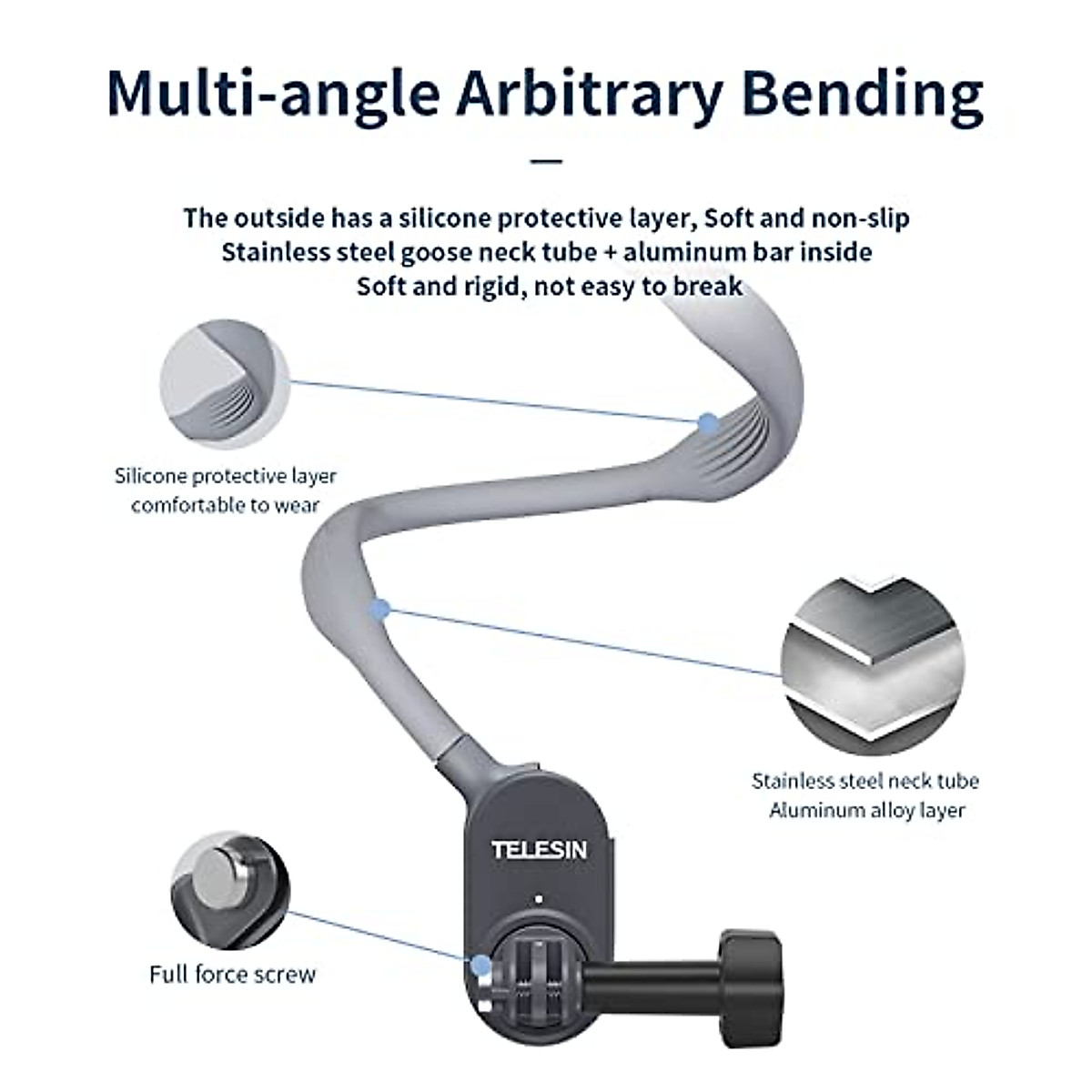 TELESIN Magnet POV Neck Mount Necklace Holder, Chest Shoulder Support Video Vlog Lanyard Body Strap Attachment for GoPro Max Hero 11 10 9 8 7 Insta360 One RS X2 X3 DJI Action 2 3 Accessories