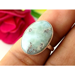 Natural Larimar Ring, Women's Ring, Statement Ring, Simple Bezel Gemstone Ring, (Size- 6.5 USA) Blue