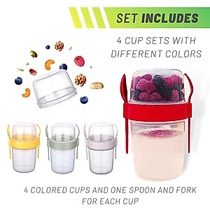 Fairway Finds 4 Pack of 22 oz Yogurt Parfait Cups With Lids Reusable Crunch Cup Portable Cereal Cup Meal Planning Containers Milk Granola Yoghurt Carrying Container Cereal on the go Lids and Spoons