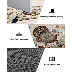 Bathroom Floor Shower Mat, Non-Slip Small Rugs - Easy to Clean, Harvest Turkey with Pumpkins and Sunflowers Maple Leaves Durable Bath Rug 16"x24" Washable Quick Dry Mats for Bathtubs