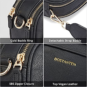 BOSTANTEN Crossbody Bags for Women Leather Cell Phone Purse Shoulder Handbags with Wide Strap Black